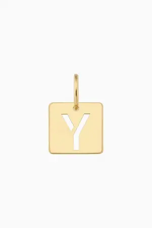 ORADINA 14k Yellow Gold Initial Tile Pendant Charm Letter D
