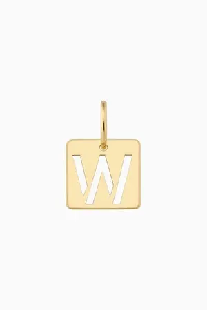 ORADINA 14k Yellow Gold Initial Tile Pendant Charm Letter F