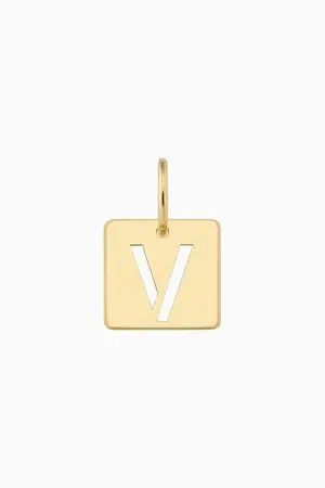 ORADINA 14k Yellow Gold Initial Tile Pendant Charm Letter I
