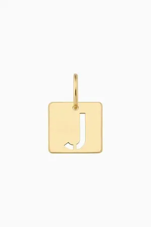 ORADINA 14k Yellow Gold Initial Tile Pendant Charm - Letter J