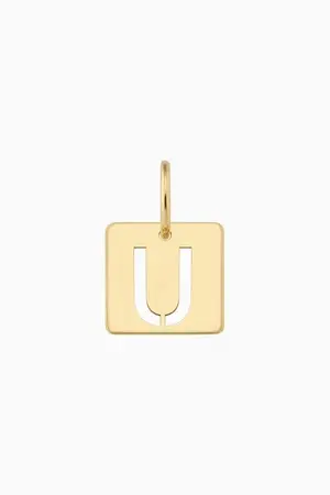 ORADINA 14k Yellow Gold Initial Tile Pendant Charm Letter K