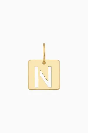 ORADINA 14k Yellow Gold Initial Tile Pendant Charm Letter N