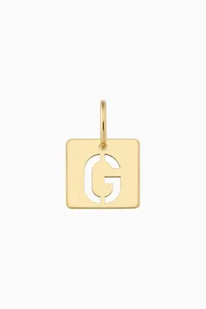 ORADINA 14k Yellow Gold Initial Tile Pendant Charm Letter O