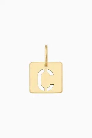 ORADINA 14k Yellow Gold Initial Tile Pendant Charm Letter P