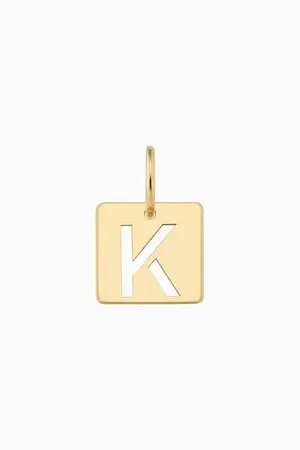 ORADINA 14k Yellow Gold Initial Tile Pendant Charm Letter R