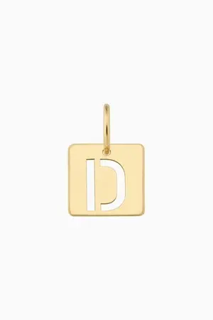 ORADINA 14k Yellow Gold Initial Tile Pendant Charm Letter S
