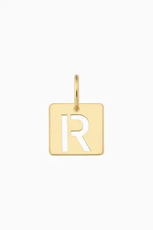 ORADINA 14k Yellow Gold Initial Tile Pendant Charm Letter T