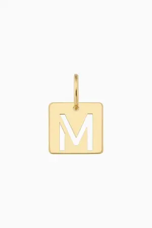 ORADINA 14k Yellow Gold Initial Tile Pendant Charm Letter X