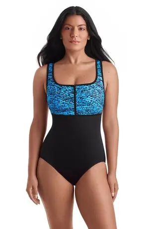 SHAPESOLVER SPORT Scoopneck One-piece Swimsuit - Wild Waves