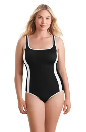 SHAPESOLVER SPORT Side Panel Tank One-piece Swimsuit - Black And White