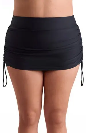 SHAPESOLVER SPORT Side Zipper Pocket Swim Skort - Black