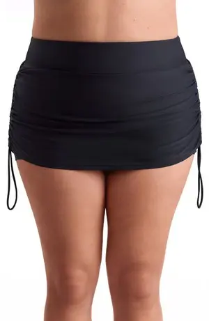 SHAPESOLVER SPORT Side Zipper Pocket Swim Skort - Black