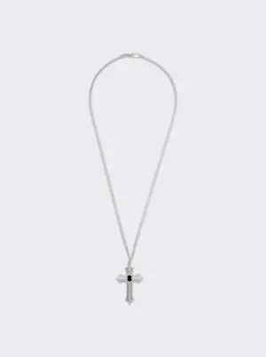 MISBHV Stone Cross Pendant Necklace - Silver