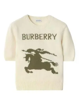Burberry Wool Cashmere Short Sleeve Knit Top With Equestrian Knight Design