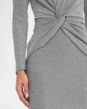 Chiara Boni La Petite Robe Twist-front Shimmer Bodycon Midi Dress - Silver