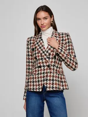 L'Agence Marie Houndstooth Tweed Blazer - Black/brown/cream Houndstooth