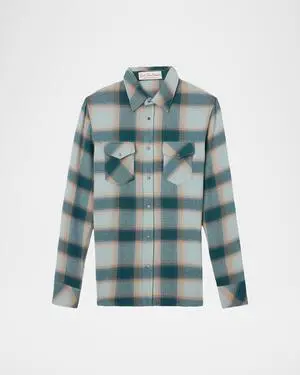 GOD'S TRUE CASHMERE Cashmere Plaid Two-pocket Button-down Shirt - Emerald