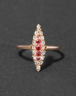 Alexis Bittar Antique Victorian 14k Ring With Ruby And Diamonds - Gold