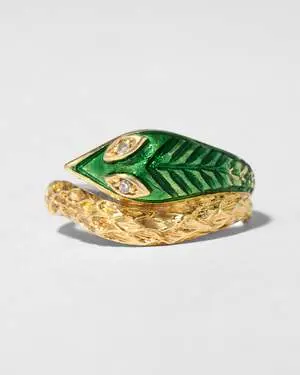 Alexis Bittar Vintage 18k Coiled Snake Ring With Enamel And Diamonds - Gold