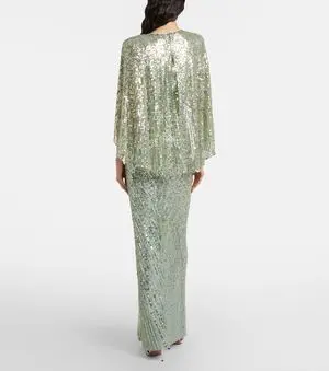 Jenny Packham Carrie Caped Embellished Gown - Green