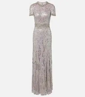Jenny Packham Celeste Embellished Gown - Silver