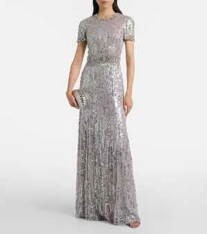 Jenny Packham Celeste Embellished Gown - Silver