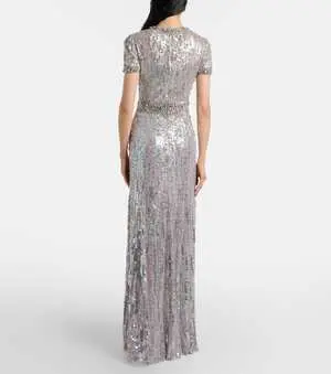 Jenny Packham Celeste Embellished Gown - Silver