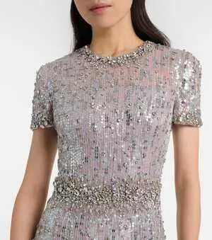 Jenny Packham Celeste Embellished Gown - Silver