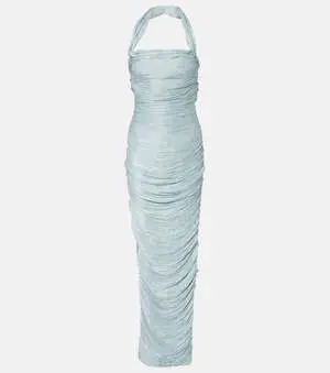 MARMAR HALIM Pleated Crêpe Corset Gown - Blue