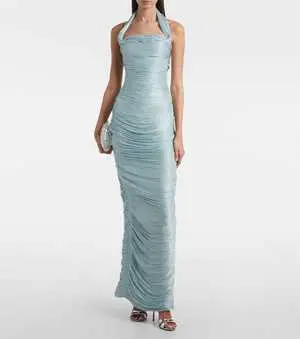 MARMAR HALIM Pleated Crêpe Corset Gown - Blue
