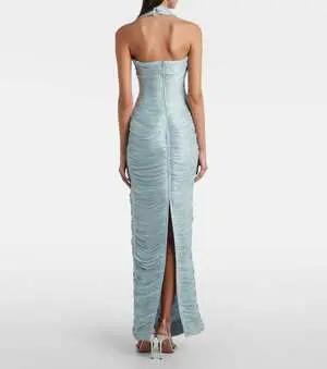 MARMAR HALIM Pleated Crêpe Corset Gown - Blue