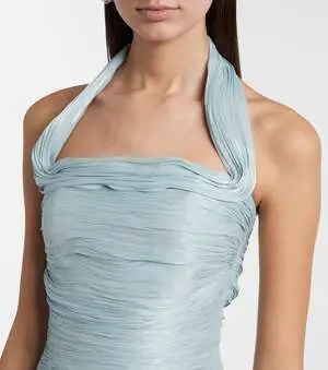 MARMAR HALIM Pleated Crêpe Corset Gown - Blue