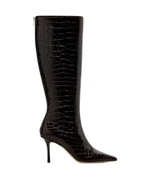 JIMMY CHOO Agathe 85 Croc-effect Leather Knee-high Boots - Brown