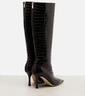 JIMMY CHOO Agathe 85 Croc-effect Leather Knee-high Boots - Brown