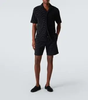 Frescobol Carioca Embroidered Cotton-blend Terry Shorts - Black