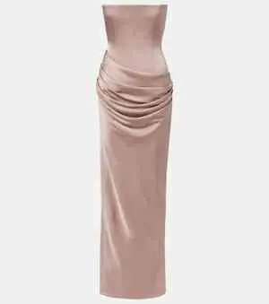 Alex Perry Draped Satin Corset Gown - Beige