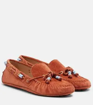 Farm Rio Beaded Suede Boat Shoes - Orange