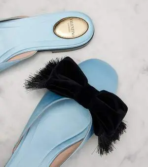 Valentino Garavani Reinette Bow-detail Satin Mules - Blue