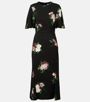 Erdem Floral Print Midi Dress - Black