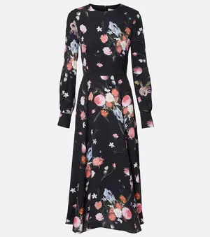 Erdem Floral Crêpe Midi Dress - Black