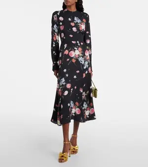 Erdem Floral Crêpe Midi Dress - Black