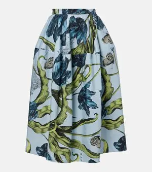 Erdem Floral Cotton Poplin Midi Skirt - Blue