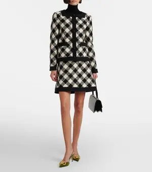 Valentino Garavani Checked Ruffled Tweed Jacket - Black