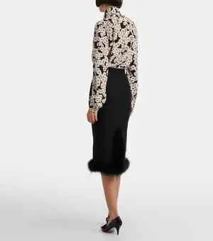 Valentino Garavani Crepe Couture Feather-trimmed Midi Skirt