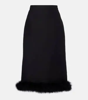 Valentino Garavani Crepe Couture Feather-trimmed Midi Skirt - Black
