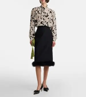 Valentino Garavani Crepe Couture Feather-trimmed Midi Skirt - Black