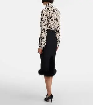 Valentino Garavani Crepe Couture Feather-trimmed Midi Skirt - Black