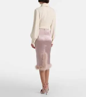 Valentino Garavani Feather-trimmed High-rise Midi Skirt - Pink