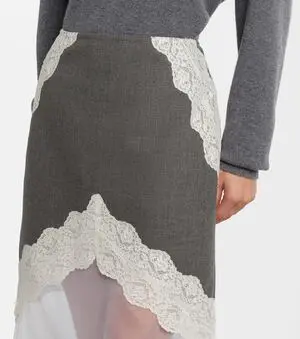 JIL SANDER Lace-trimmed Wool Midi Skirt - Grey