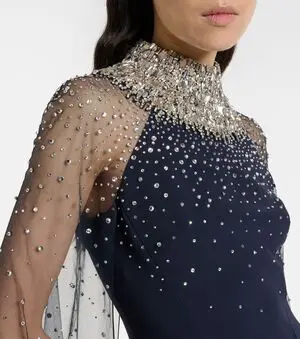 Jenny Packham Zadie Caped Embellished Gown - Blue